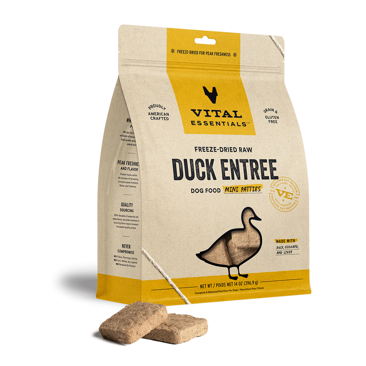 Vital Essentials Duck Mini Patties Freeze Dried Dog Food, 14oz – Joy Paw