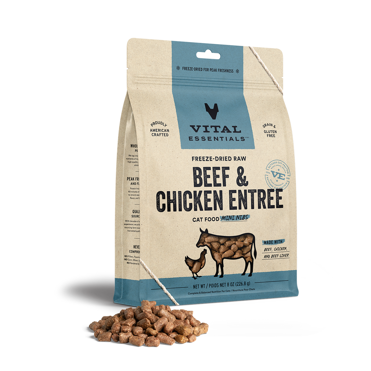 Vital Essentials Beef & Chicken Mini Nibs Freeze Dried Cat Food, 8oz｜1 ...
