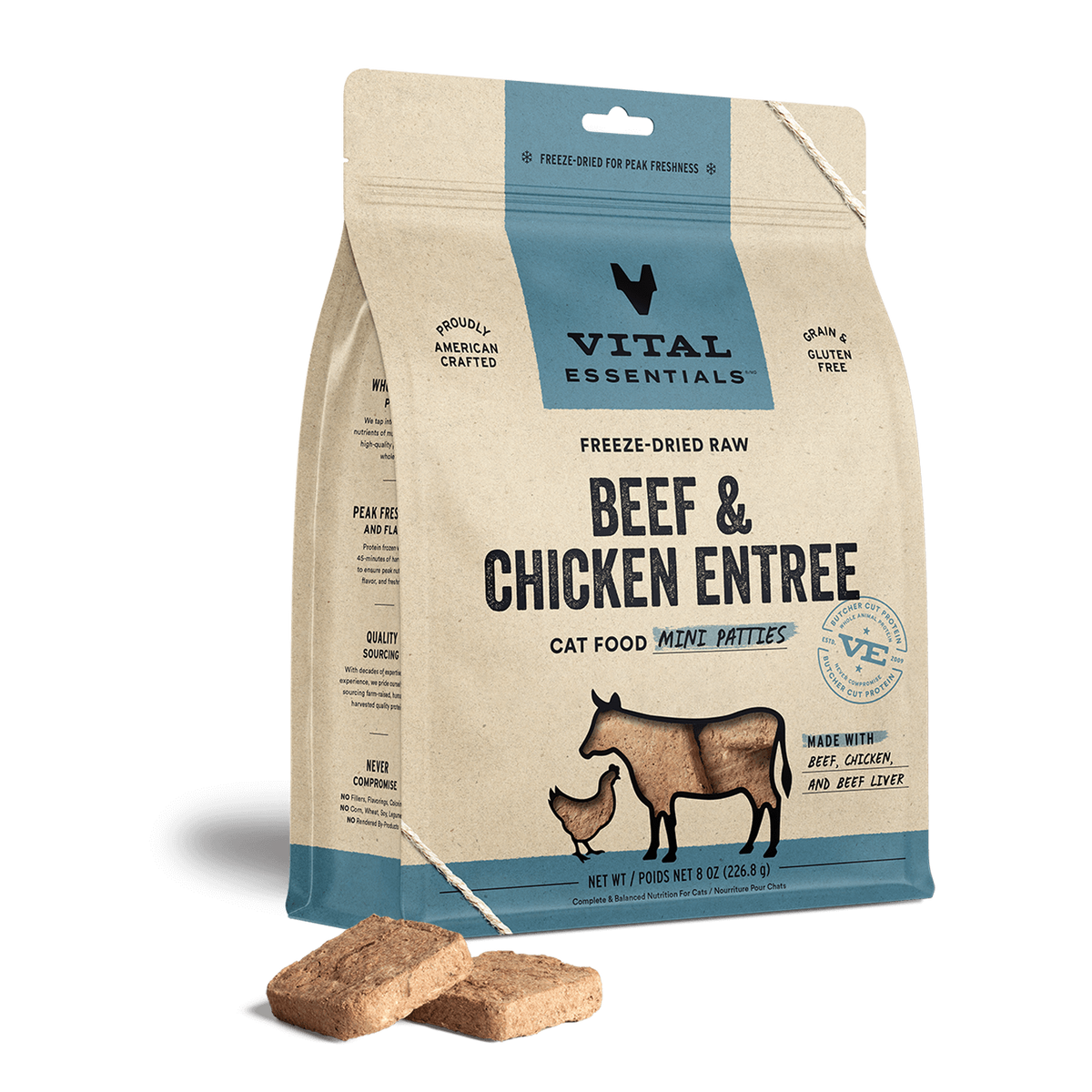 Vital Essentials Beef & Chicken Mini Patties Freeze Dried Cat Food, 8o ...