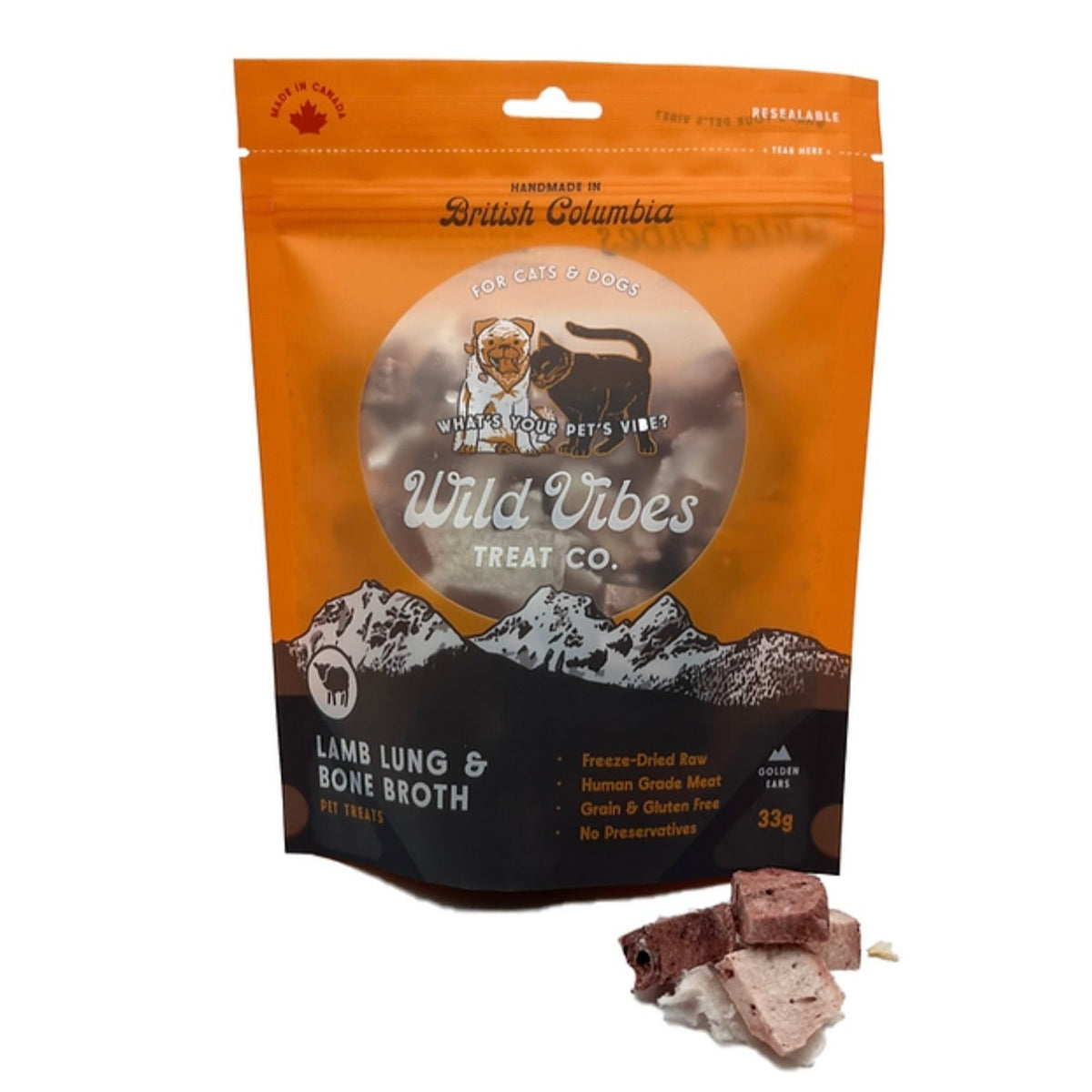 Wild Vibes Lamb Lung & Bone Broth Dog and Cat Treat - Freeze-Dried, 33 ...